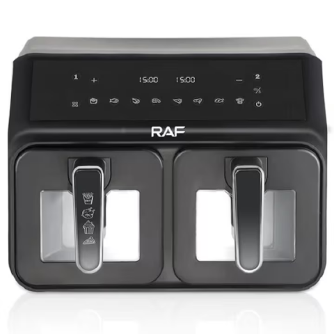 Friteuza digitala cu aer cald RAF R.5377, 2 cosuri cu geam, 9 litri ...
