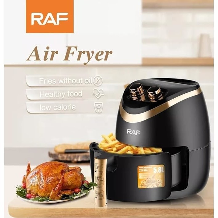 Friteuza Airfryer RAF-5232B, Capacitate 5.8L, 1500W, Negru + Carte Retete
